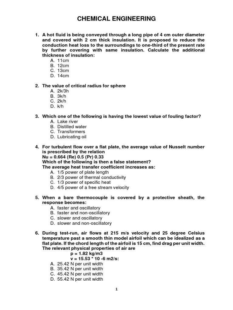Chemical - Set 1 - Questions PDF | PDF | Physical Chemistry | Continuum ...