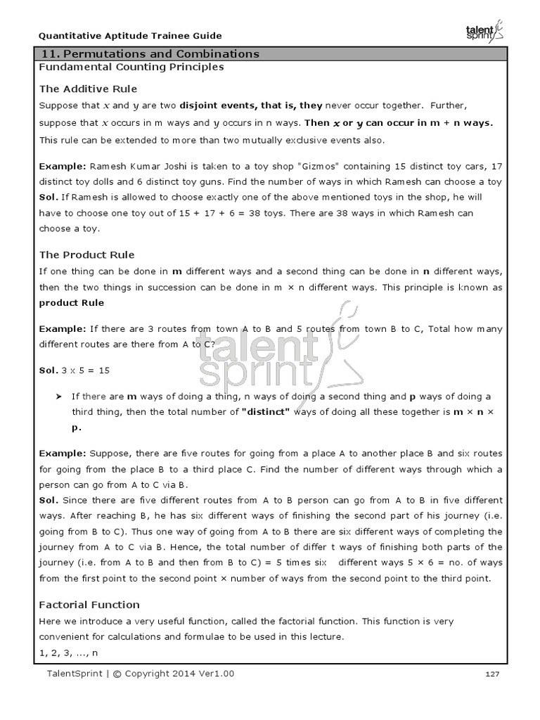 Permutations And Combinations Class Note Pdf Permutation Numbers