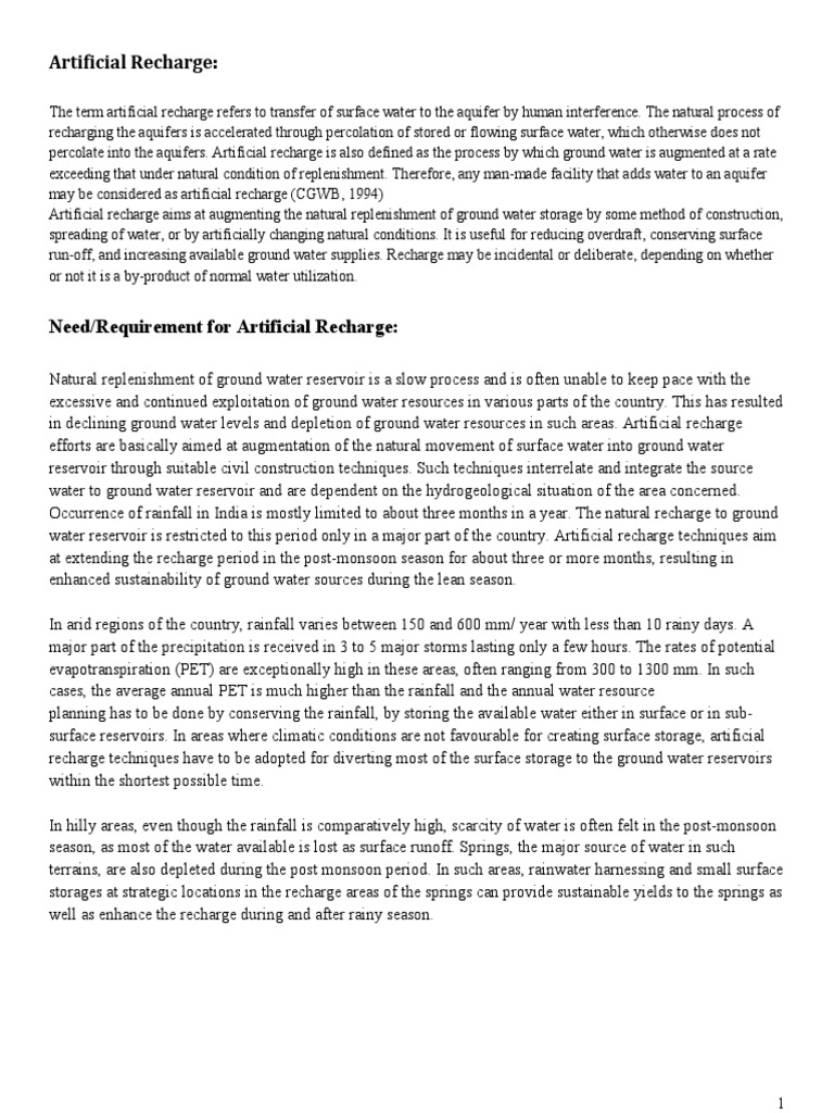 Artificial Recharge of Ground-Water (Direct Methods) | PDF | Aquifer ...