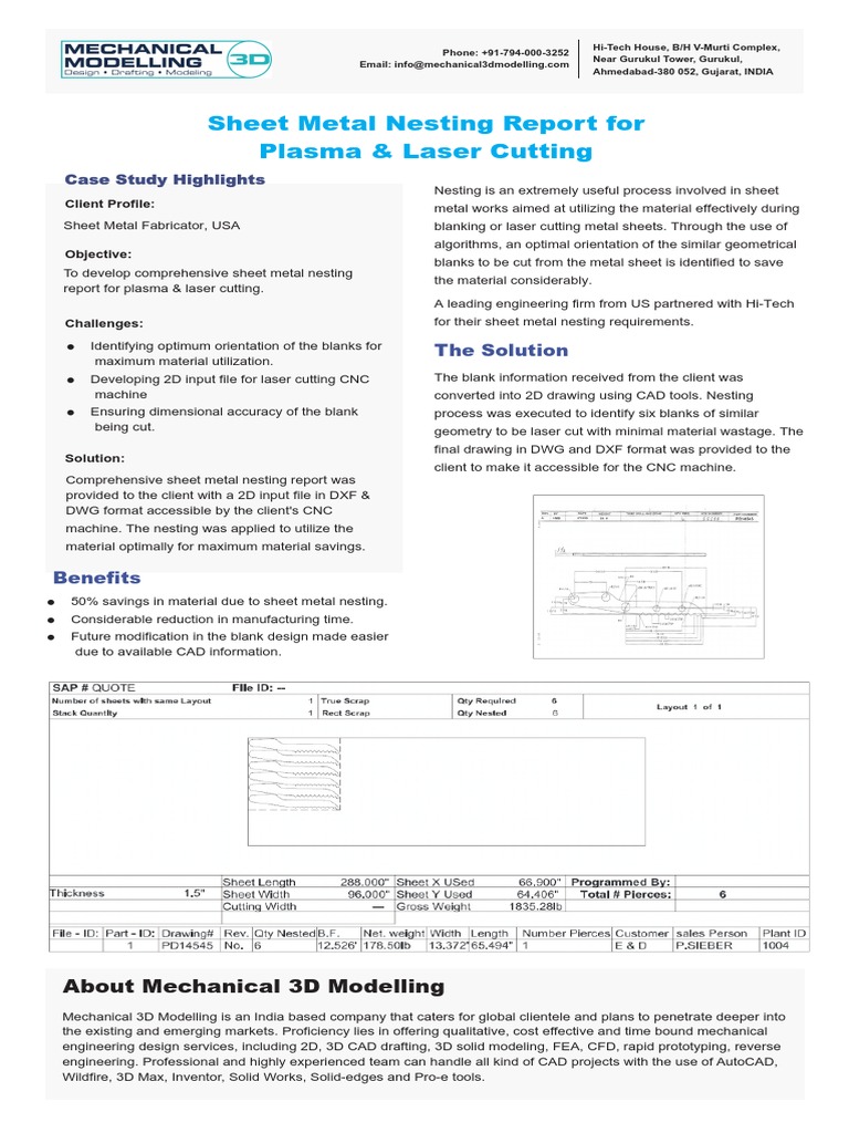 Sheet Metal Nesting Report For Plasma and Laser Cutting | PDF | Sheet ...