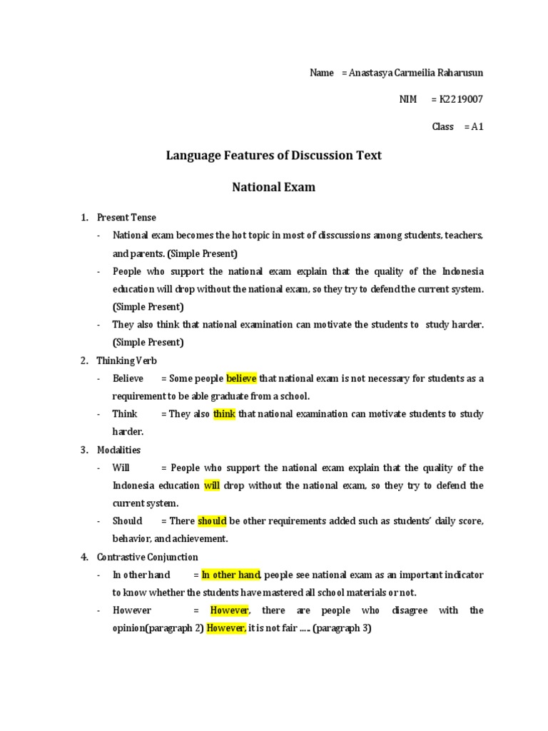 Language Features of Discussion Text | PDF