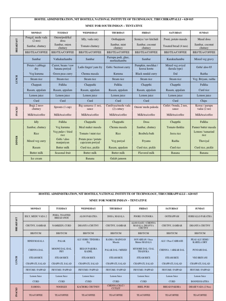 Menu Nitt Messes PDF | PDF | Curry | Foods