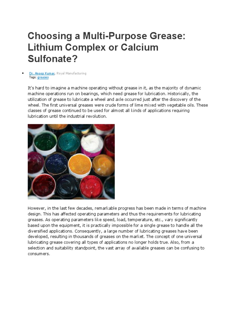 Calcium Sulfonate Grease vs. Lithium Complex | PDF | Materials | Chemical Substances