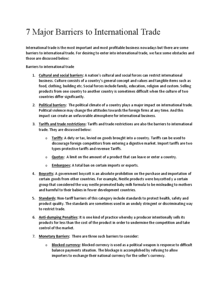 Barriers To International Trade | PDF | Foreign Exchange Market | Tariff