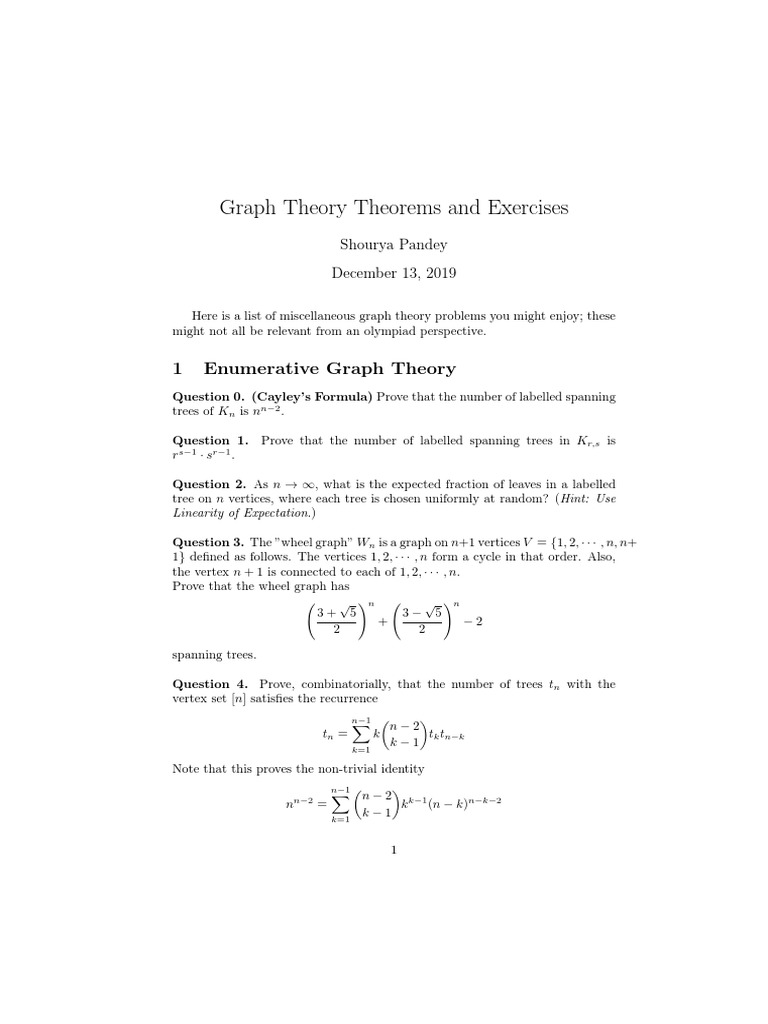 Miscellaneous Graph Theory Theorems and Exercises PDF | PDF | Vertex ...