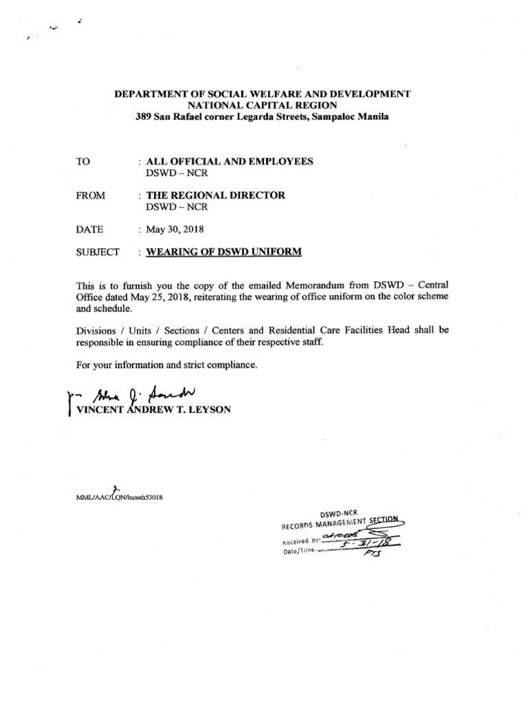Wearing of DSWD Uniform | PDF