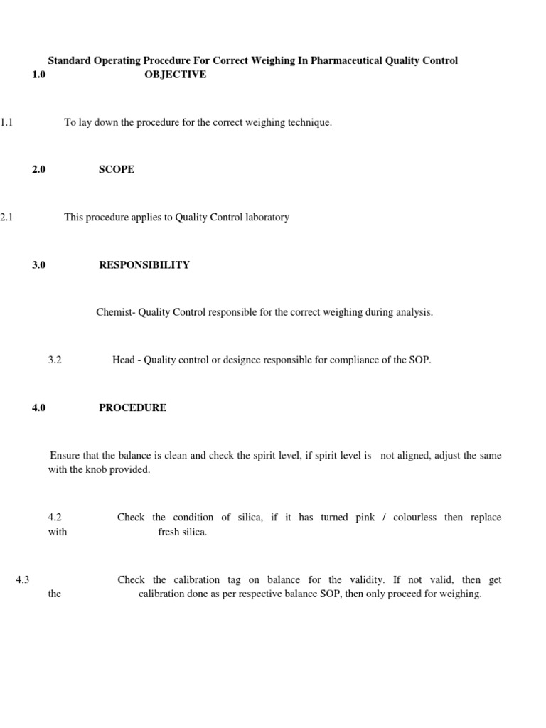 Weighing SOP for Pharma Quality Control | PDF | Weight | Calibration