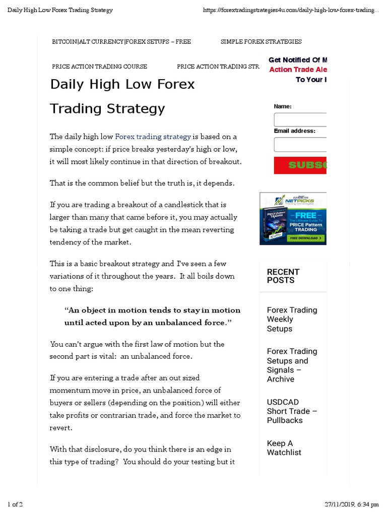 Daily High Low Forex Trading Strategy | PDF | Foreign Exchange Market ...