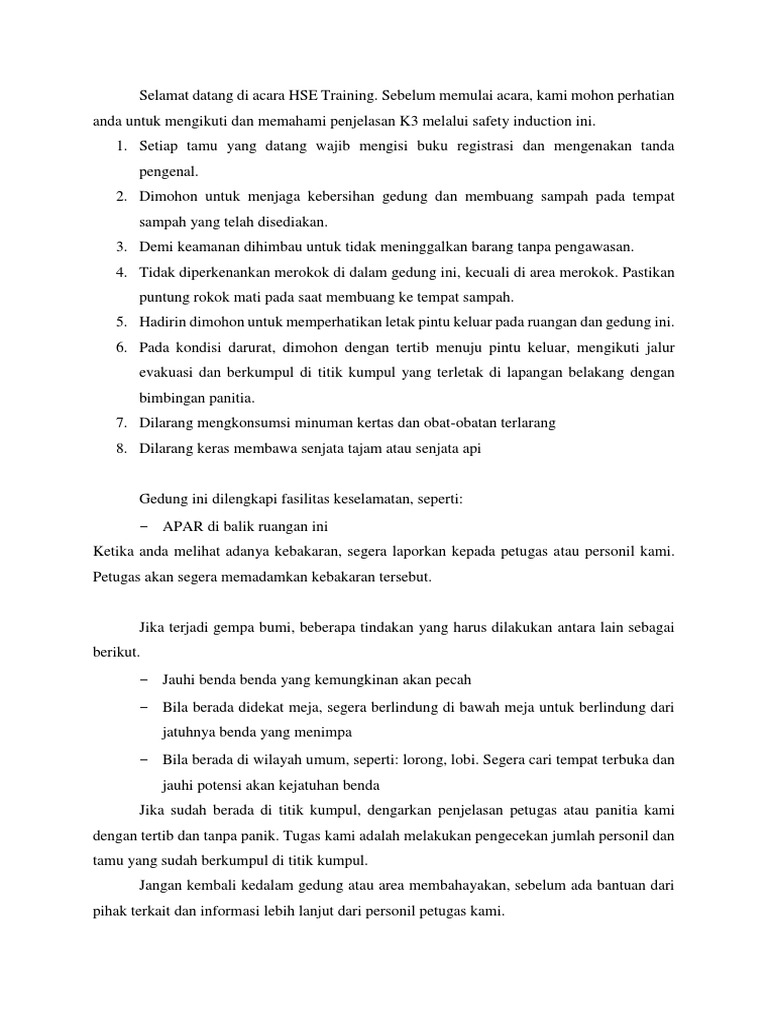 Draft Safety Induction | PDF