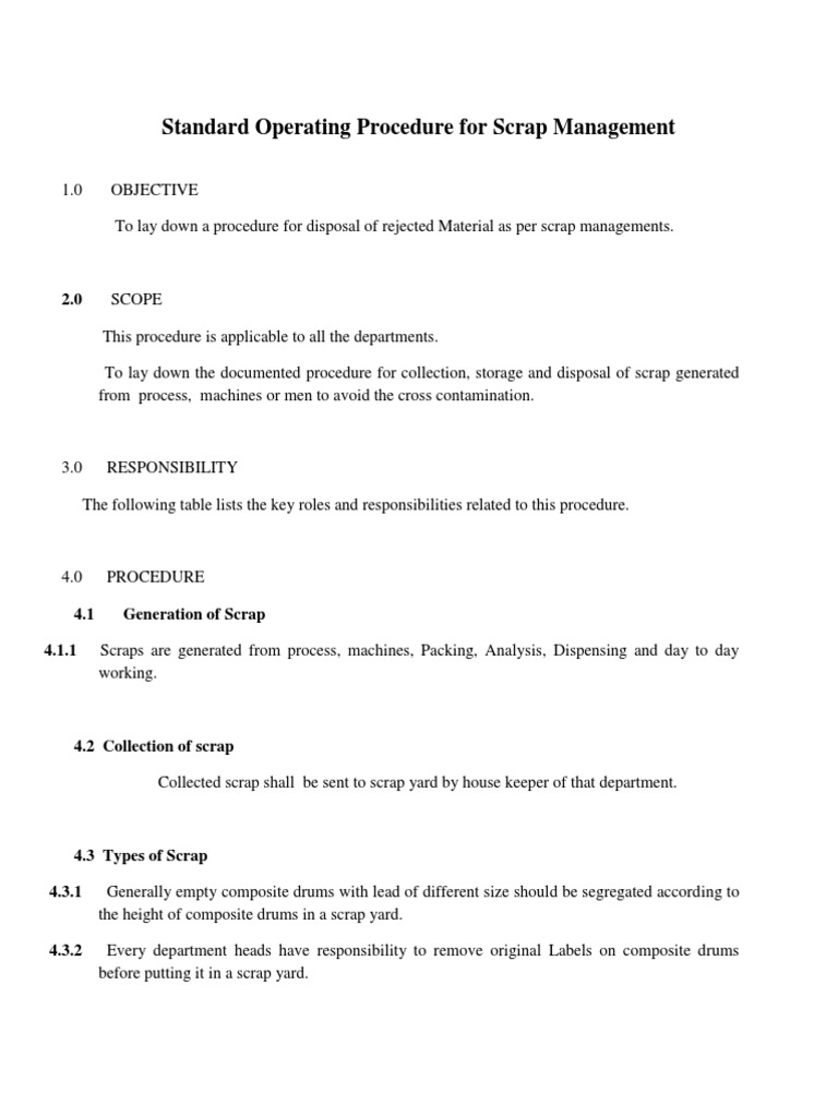Standard Operating Procedure For Scrap Management | PDF | Scrap ...