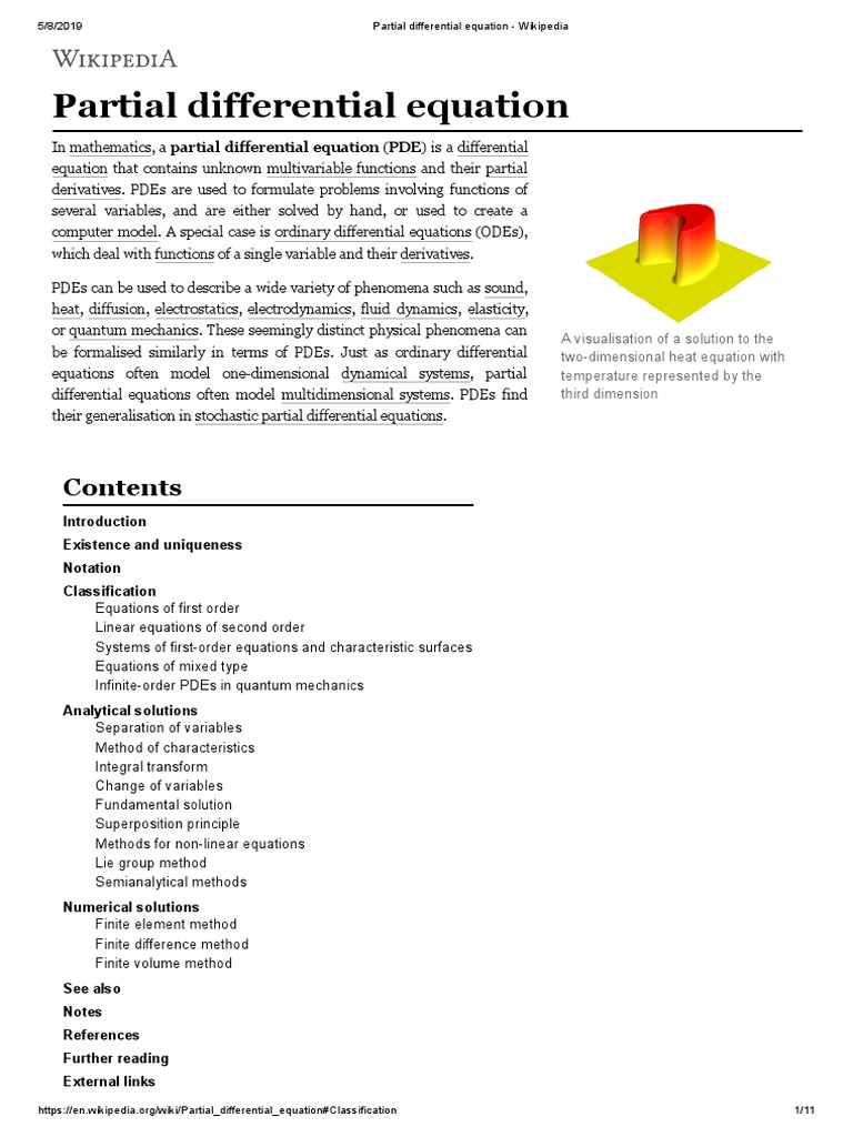 Partial Differential Equation - Wikipedia | PDF | Partial Differential ...