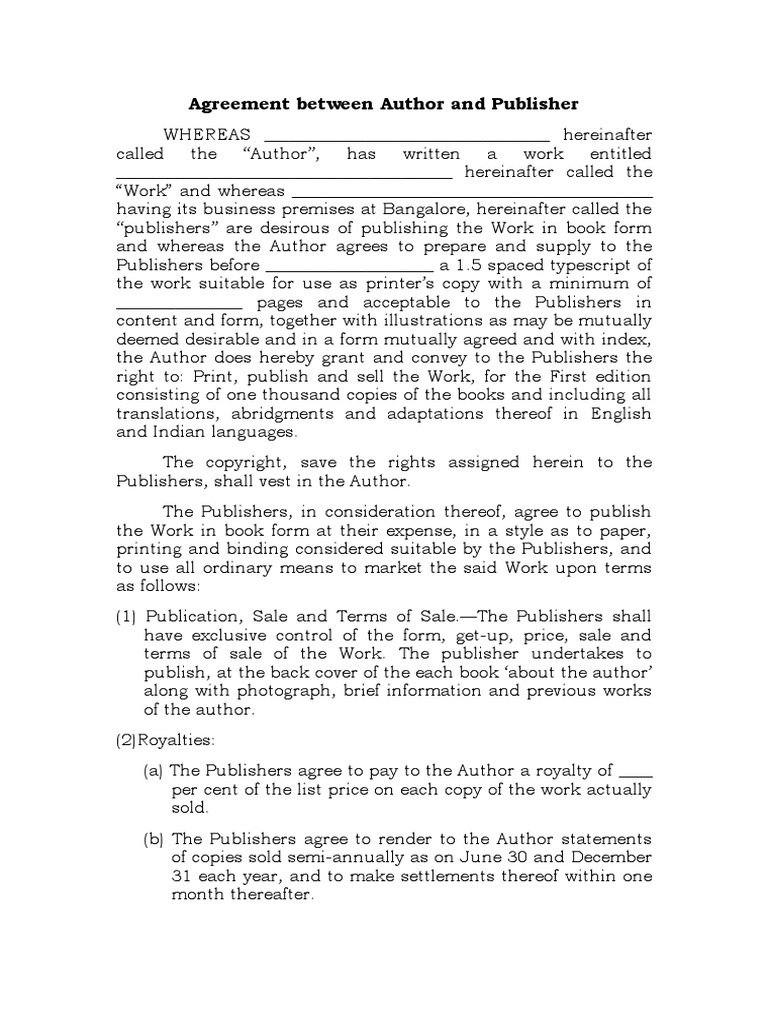 Agreement Between Author and Publisher MJS | PDF | Publishing | Royalty ...