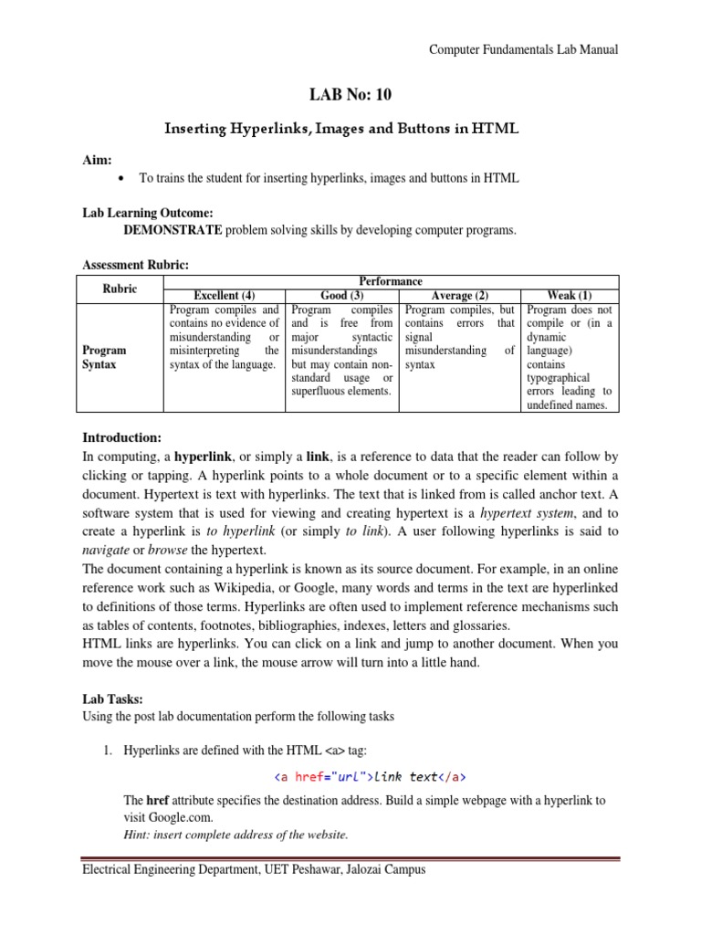 Lab 10 | PDF | Hyperlink | Html Element