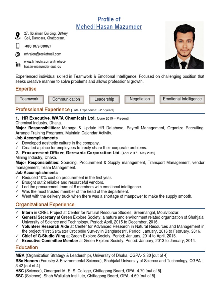 Resume of Mehedi Hasan Mazumder | PDF | Bangladesh | Human Resources
