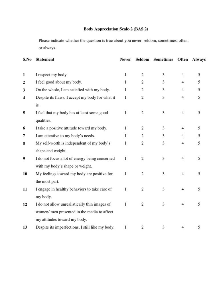Body Appreciation Scale | PDF | Wellness | Lifestyle