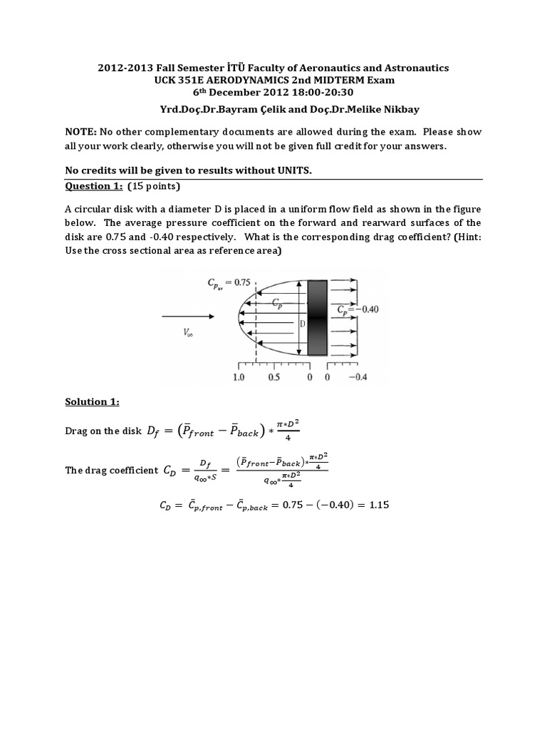 Aero Midterm 2 Solution Sheet | PDF | Lift (Force) | Drag (Physics)