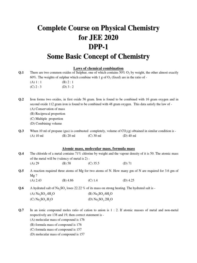 Some Basic Concept of Chemistry - DPP-1 - Without Ans & Sol. | PDF ...