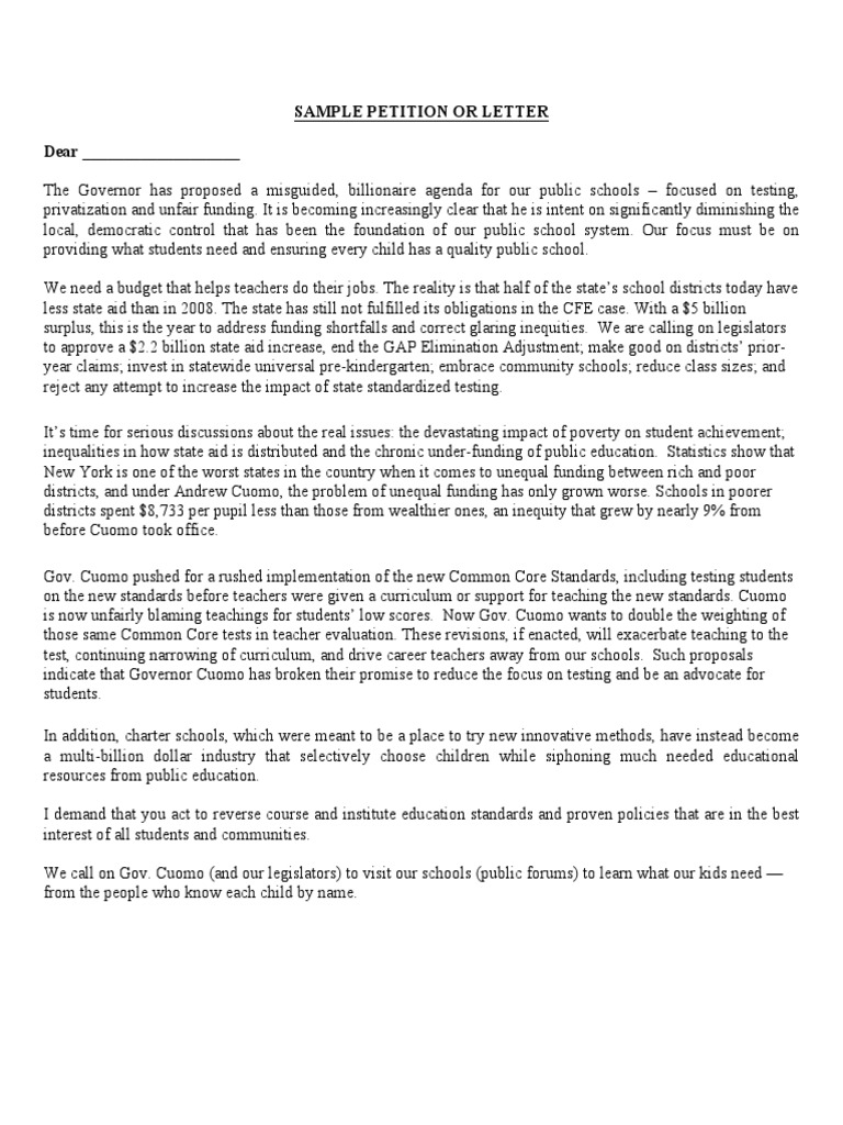 Petition Letter Template | PDF | State School | Curriculum