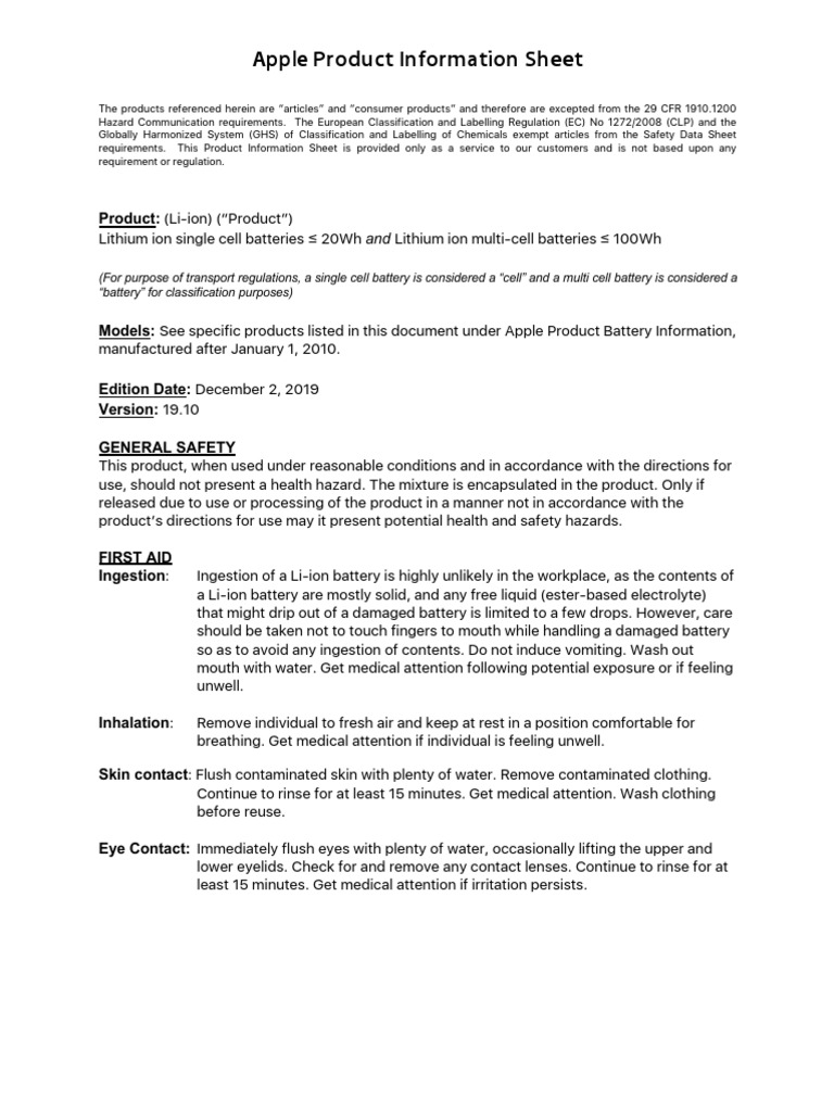 Apple Product Battery Information Sheet: A Comprehensive Guide to ...