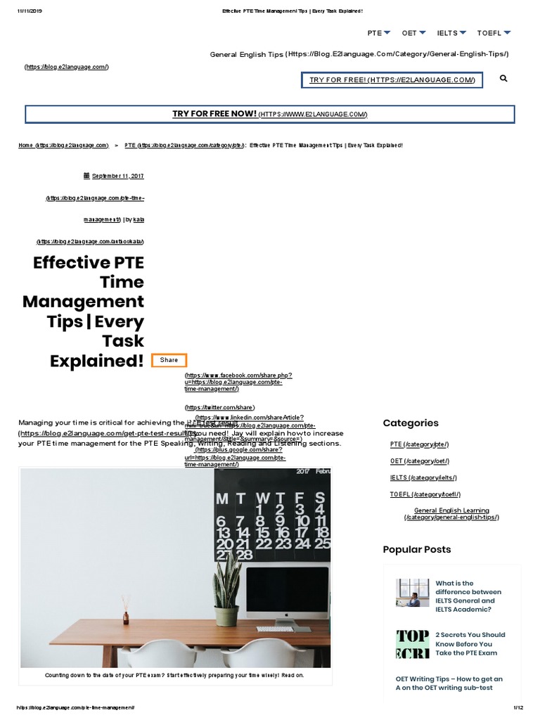 Effective PTE Time Management Tips - Every Task Explained! | PDF ...
