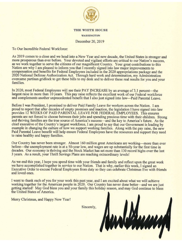 2019-12-20 Trump Letter To Federal Employees | PDF | Christmas And ...