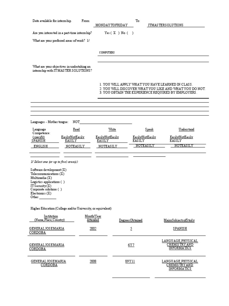 AP01-AA2-EV09. Inglés-Postulación para Práctica Laboral. Filling Out An ...