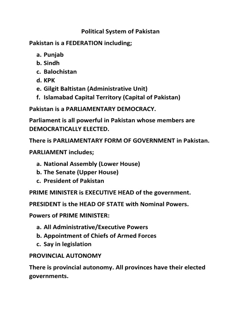 Political System of Pakistan | PDF