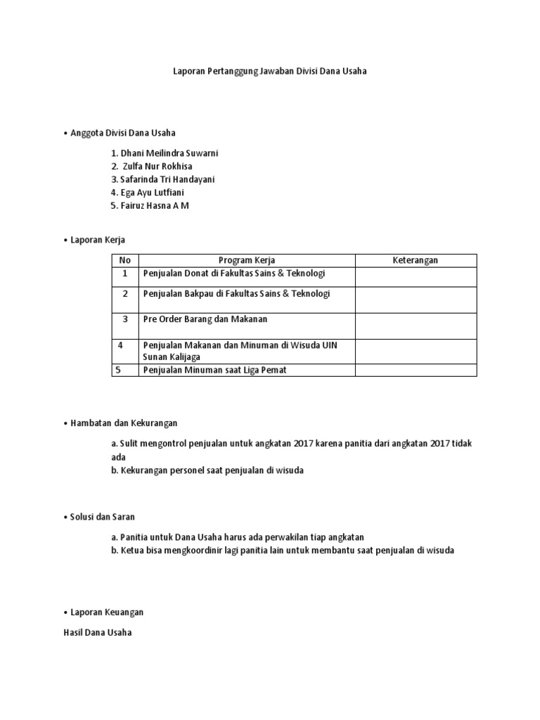 Contoh LPJ Dana Usaha | PDF