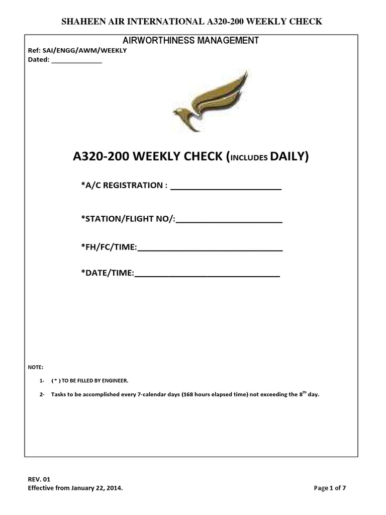Weekly Check A320 | PDF | Tire | Transport
