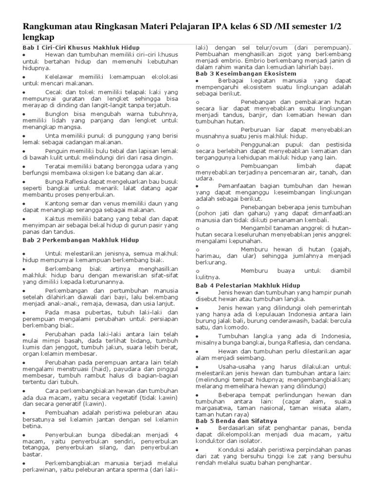 Rangkuman Materi Ipa Kelas 6 | PDF | Griya & Taman | Sains & Matematika