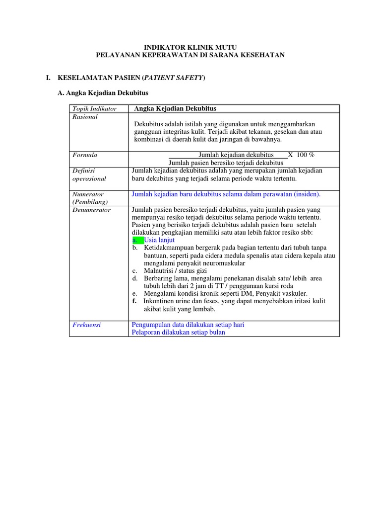 Indikator Klinik Mutu | PDF