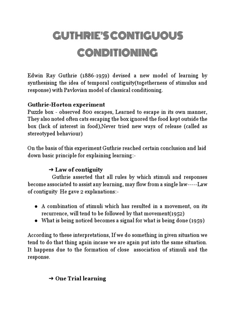 Guthrie's Contiguity Theory of Learning | PDF | Reinforcement ...