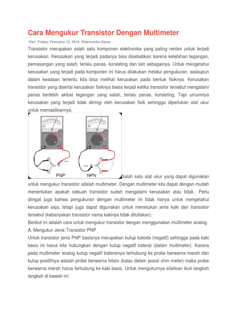 Cara Mengukur Transistor Dengan Multimeter | PDF