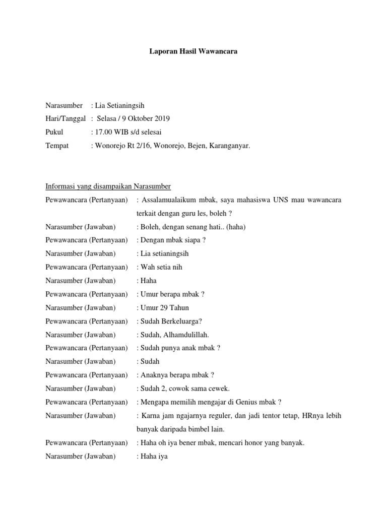 Laporan Hasil Wawancara | PDF