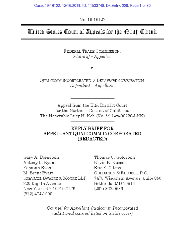 19-12-16 Qualcomm Reply Brief | PDF | Amicus Curiae | Federal Trade ...