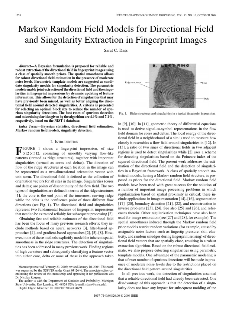 Markov Random Field Models For Directional Field and Singularity ...