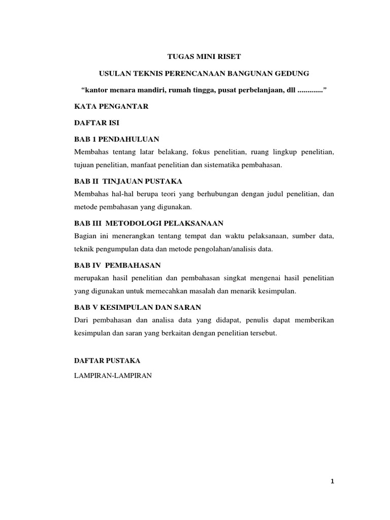Kerangka Laporan Mini Riset Pdf Teknologi Rekayasa