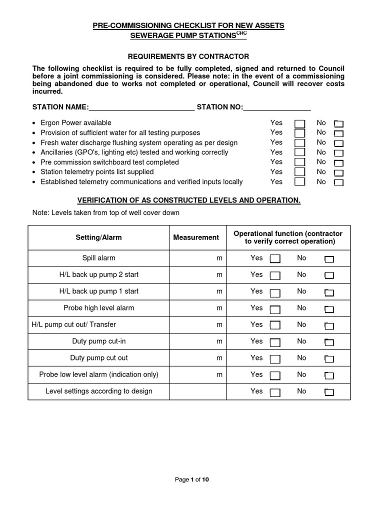 Checklist | PDF | Pumping Station | Pipe (Fluid Conveyance)