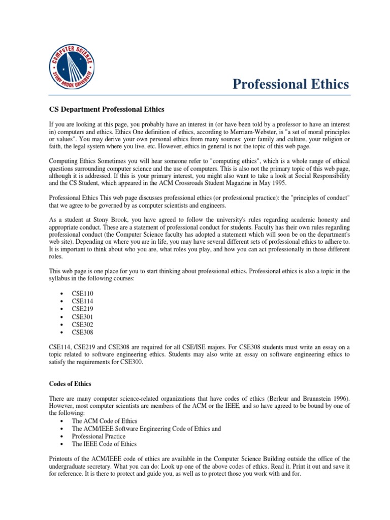 An Introduction to Professional Ethics in Computer Science | PDF ...