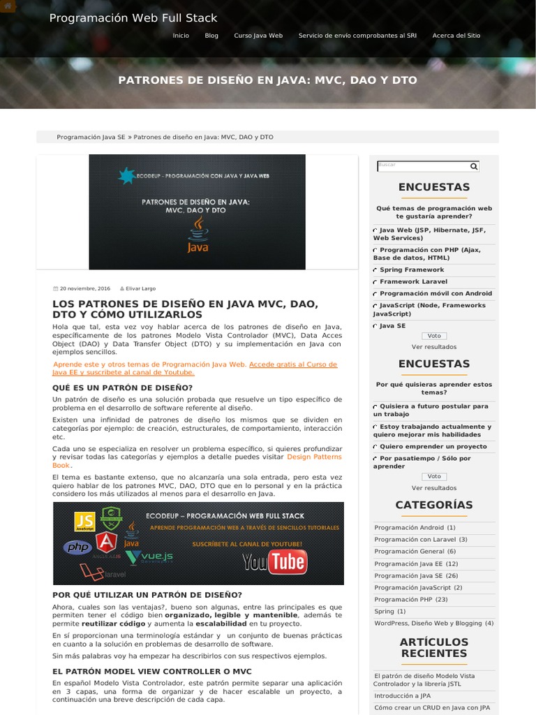 Ecodeup Compatrones de Diseno en Java MVC Dao y Dto | PDF | Modelo – Vista – Controlador | Java ...