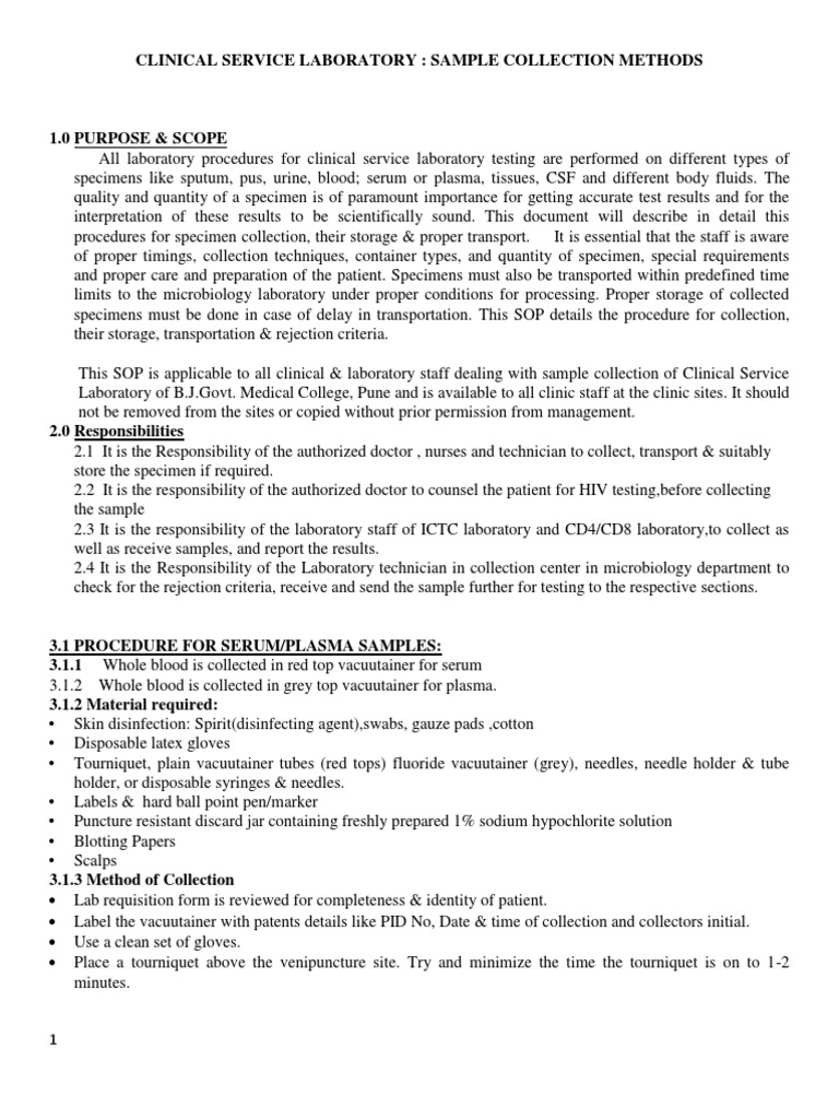 Sample Collection | PDF | Medicine | Medical Specialties