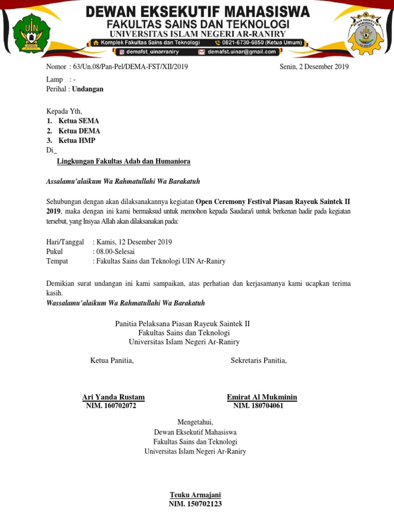 Surat Undangan Uin Arraniry | PDF