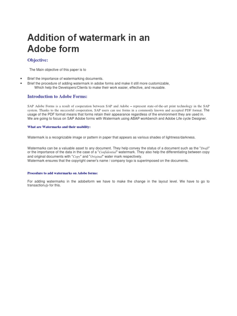 Addition of Watermark in An Adobe Form | PDF