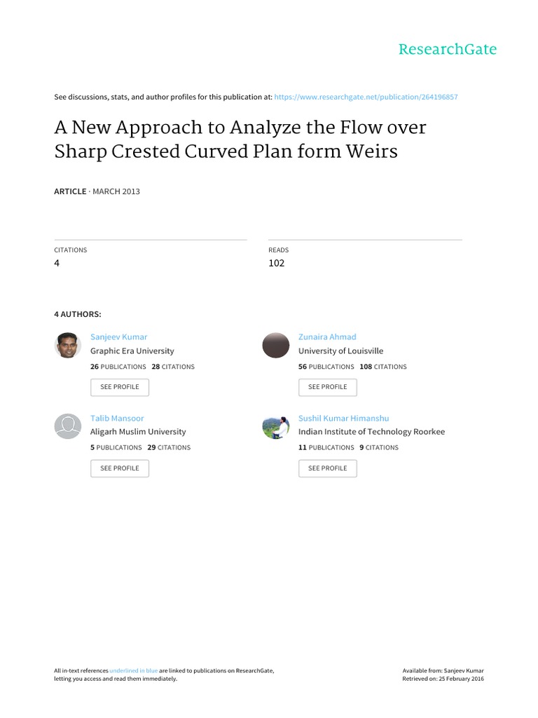 A New Approach To Analyze The Flow Over Sharp Crested Curved Plan Form ...