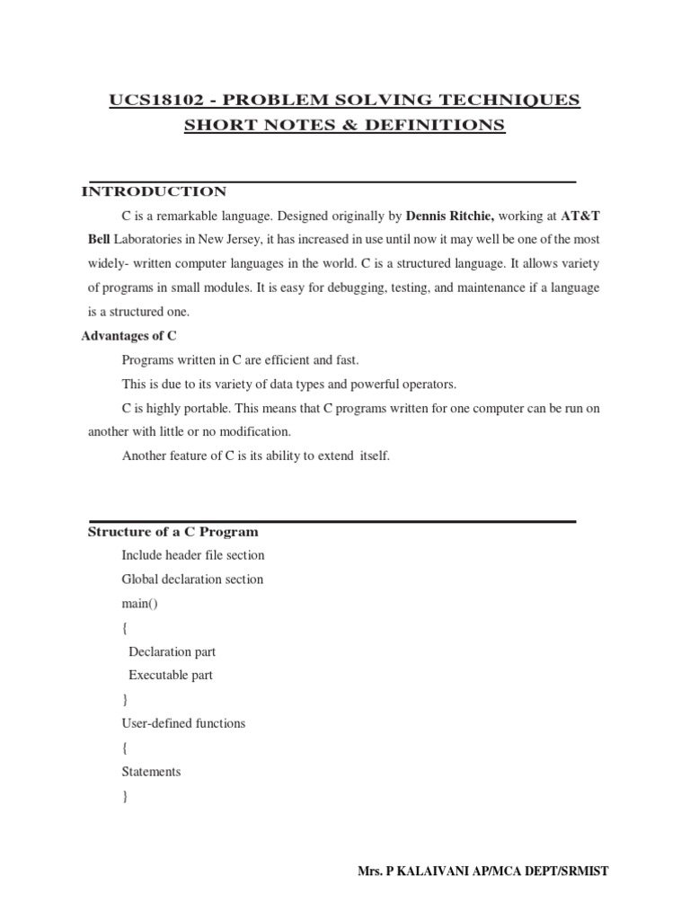 Pst Short Notes Pdf Parameter Computer Programming C Programming Language 3628