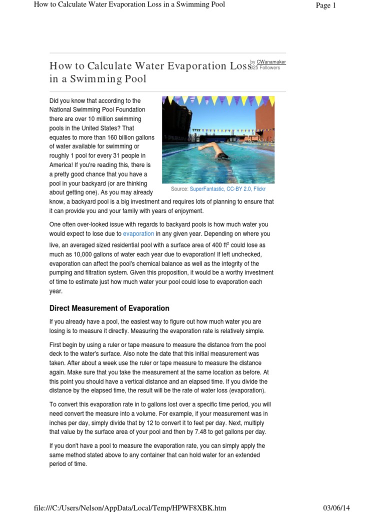 Evaporation-Rate For Swimming Pool | Download Free PDF | Evaporation ...