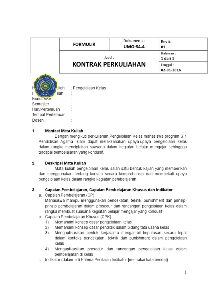 Contoh Kontrak Perkuliahan | PDF
