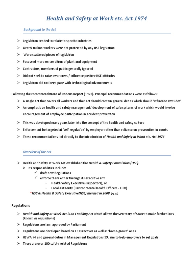 Health & Safety Work Act 1974 | Download Free PDF | Occupational Safety ...