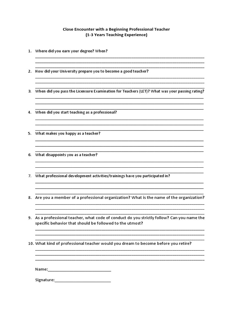 Close Encounter With A Beginning Professional Teacher | PDF ...