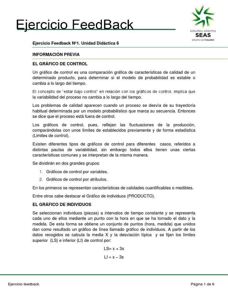 Ejercicio Feedback Gestión de Calidad | PDF | Desviación Estándar | Estadísticas